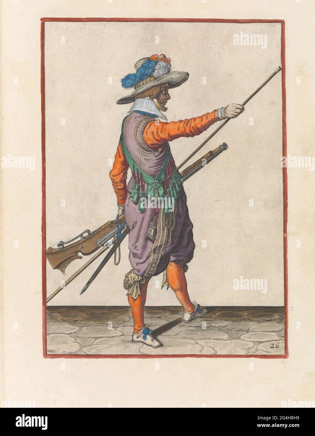 Soldier with a musket that slides his right hand to the end of his ...