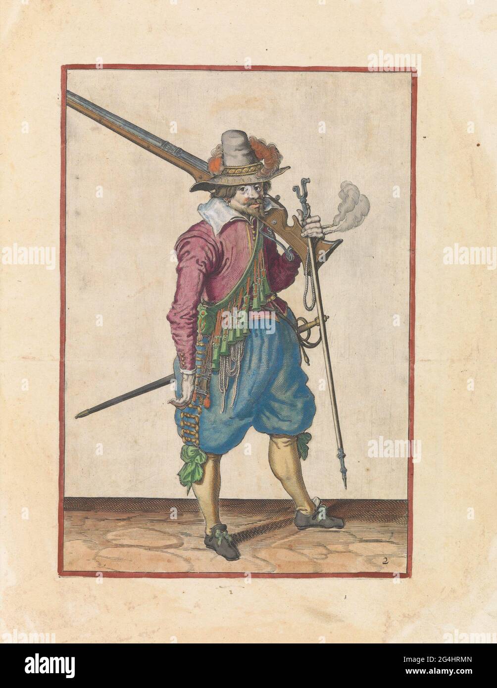 Soldier carrying his musket on his left shoulder and holds his ...