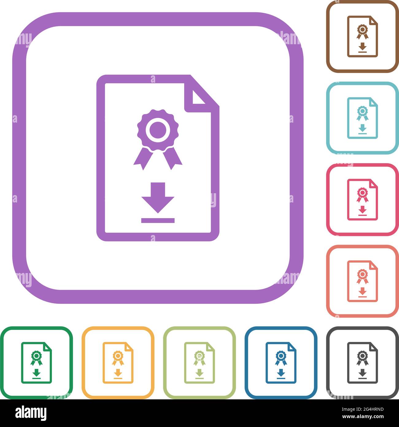 Download certificate simple icons in color rounded square frames on ...