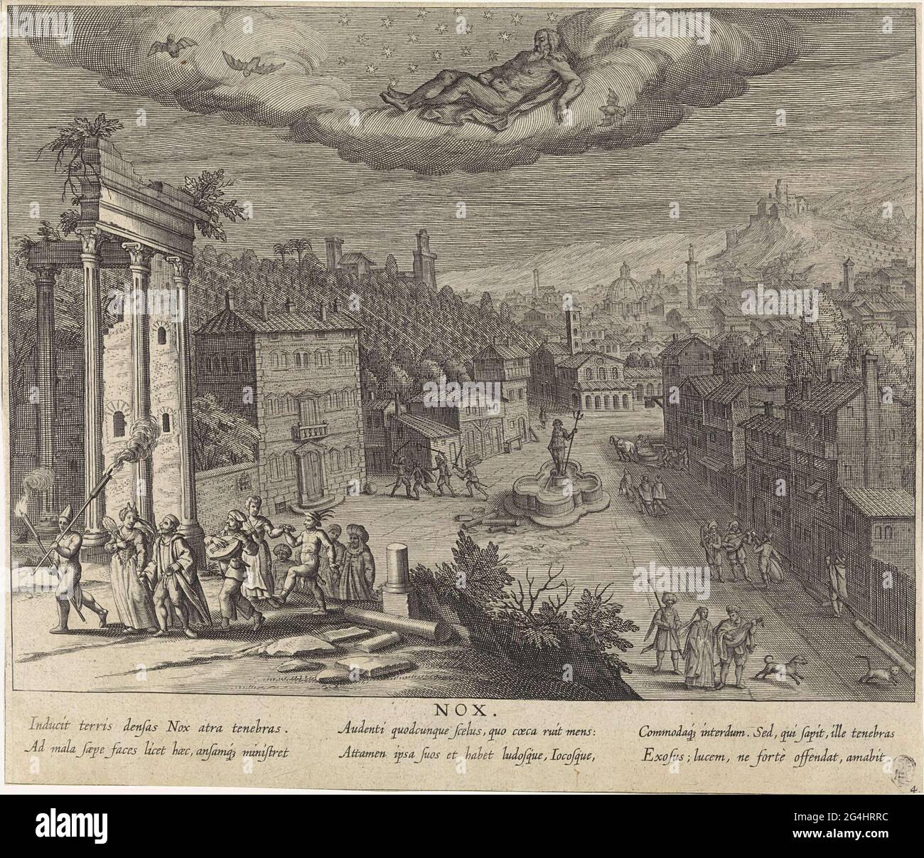 . Cityscape at night with NOx personification. In the foreground ...