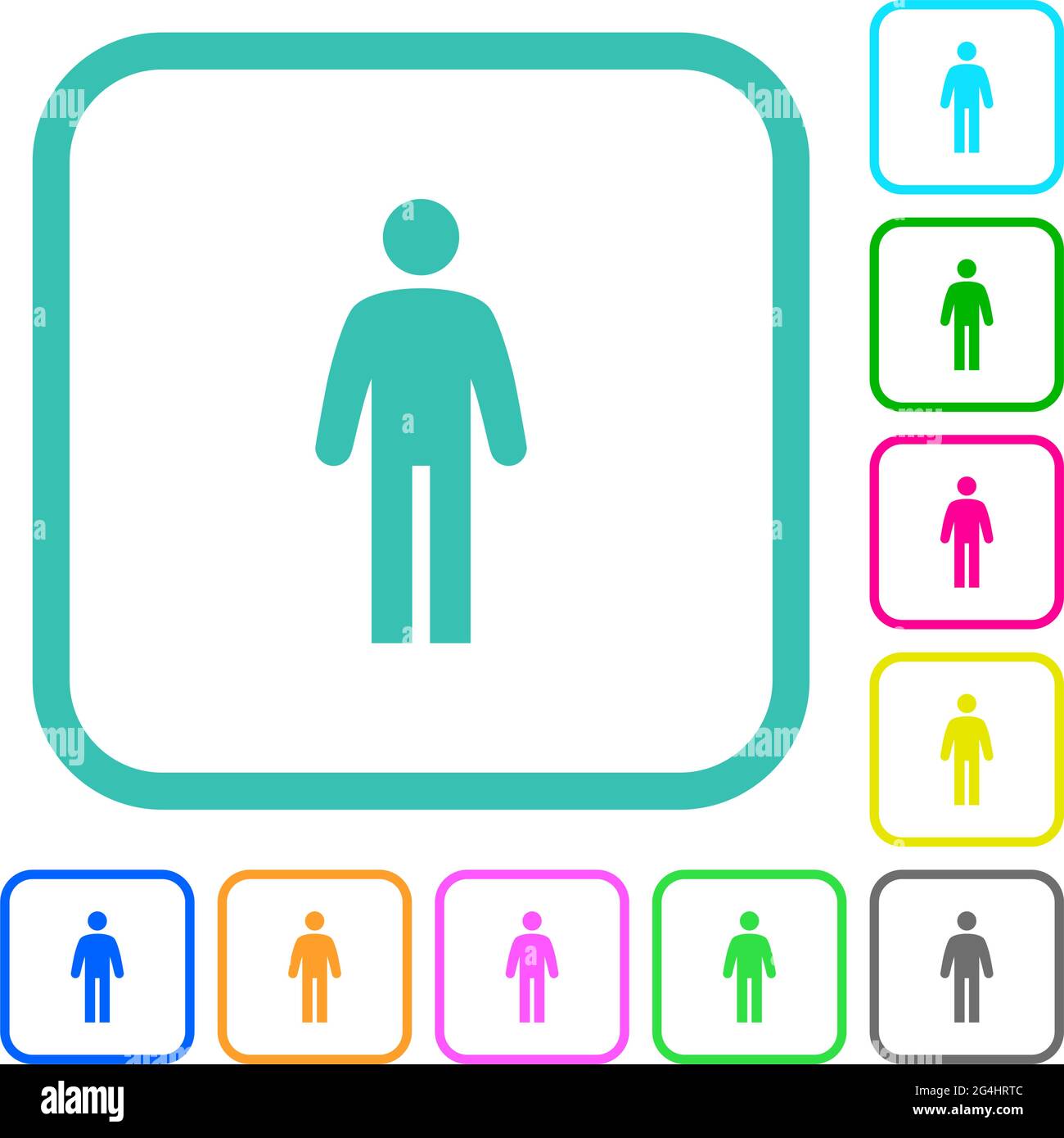 Standing man vivid colored flat icons in curved borders on white ...