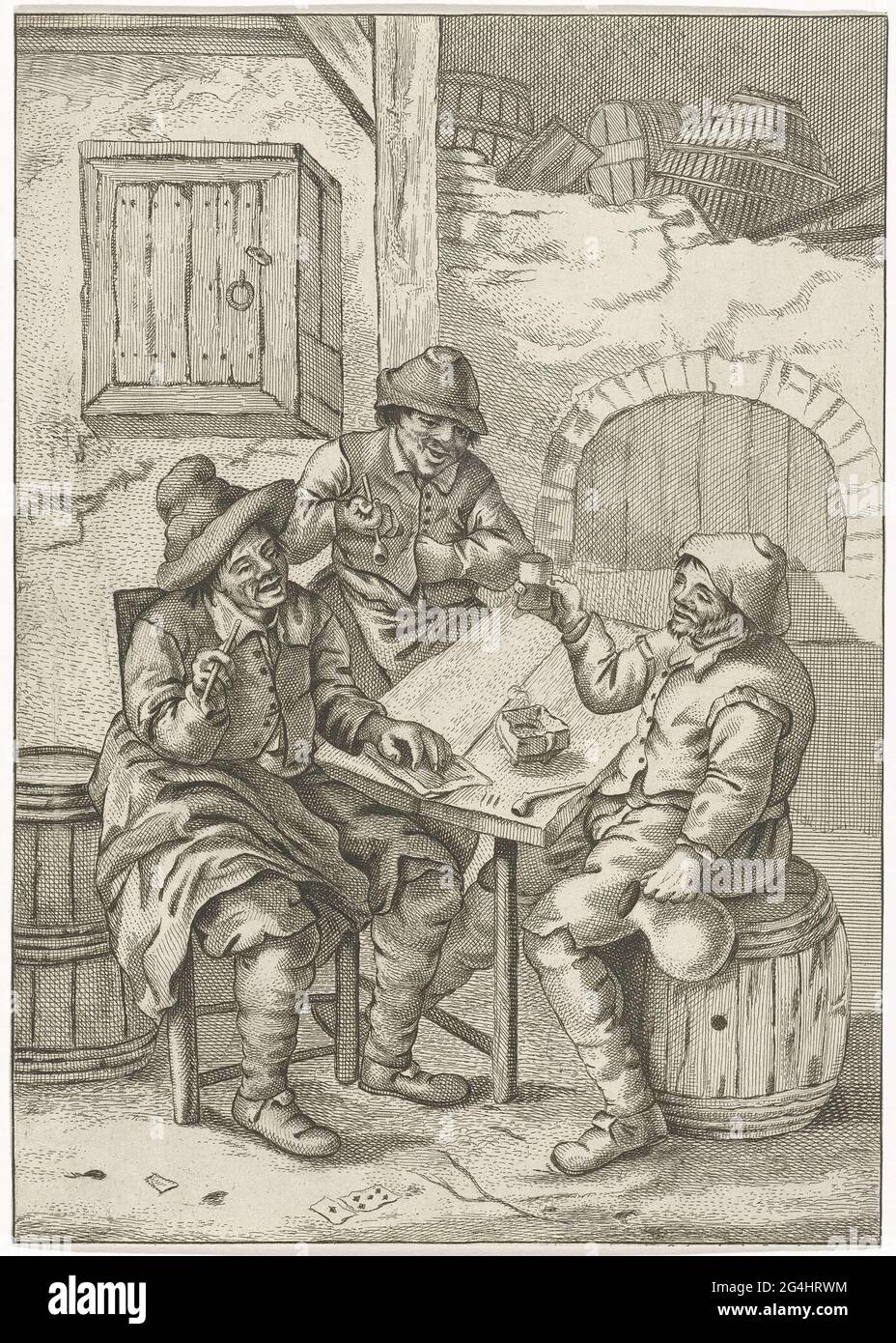 . Three farmers around a table in an interior. The farmers left both ...