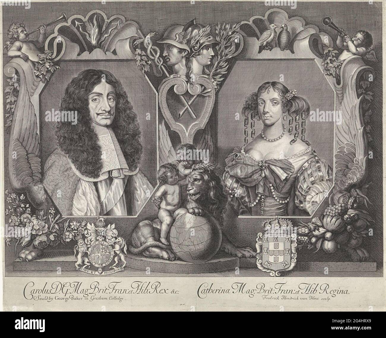 . Portraits of Karel II, king of England and his wife Catharina van ...