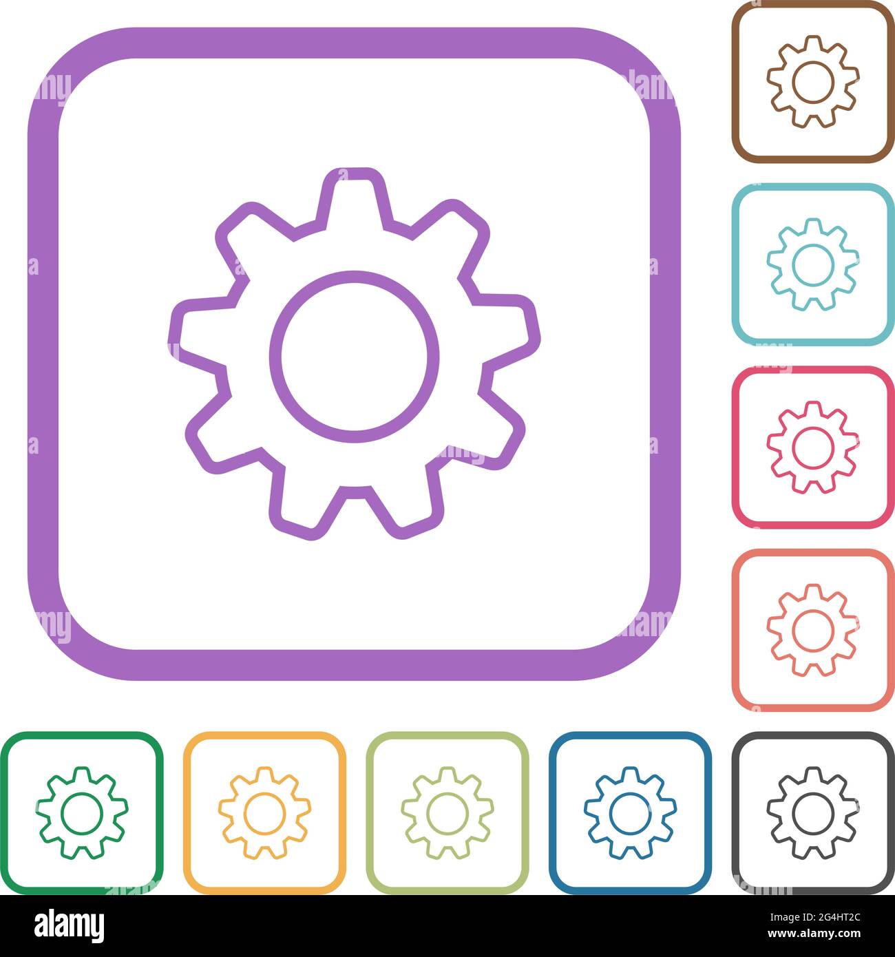 Settings simple icons in color rounded square frames on white ...