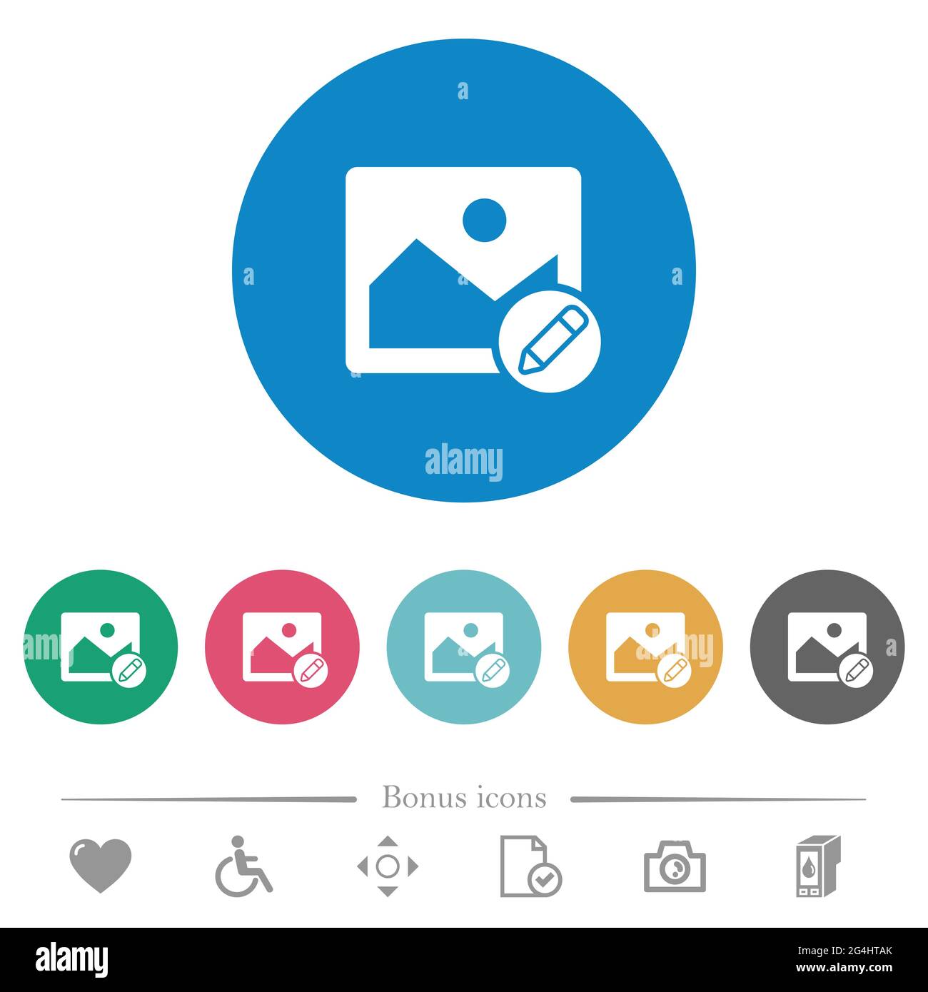 Edit image flat white icons on round color backgrounds. 6 bonus icons ...
