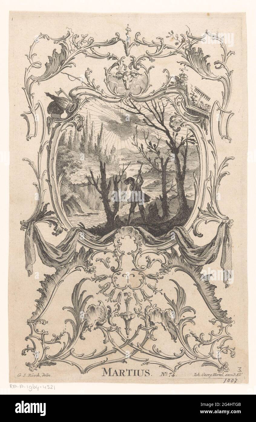 March; Martius; First six months of the year. In a rocaille cartouche a ...