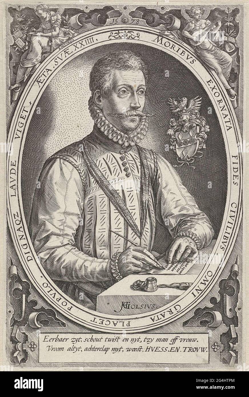 . Portrait of Jan van Heussen (?), At the age of 24. Displayed by half ...