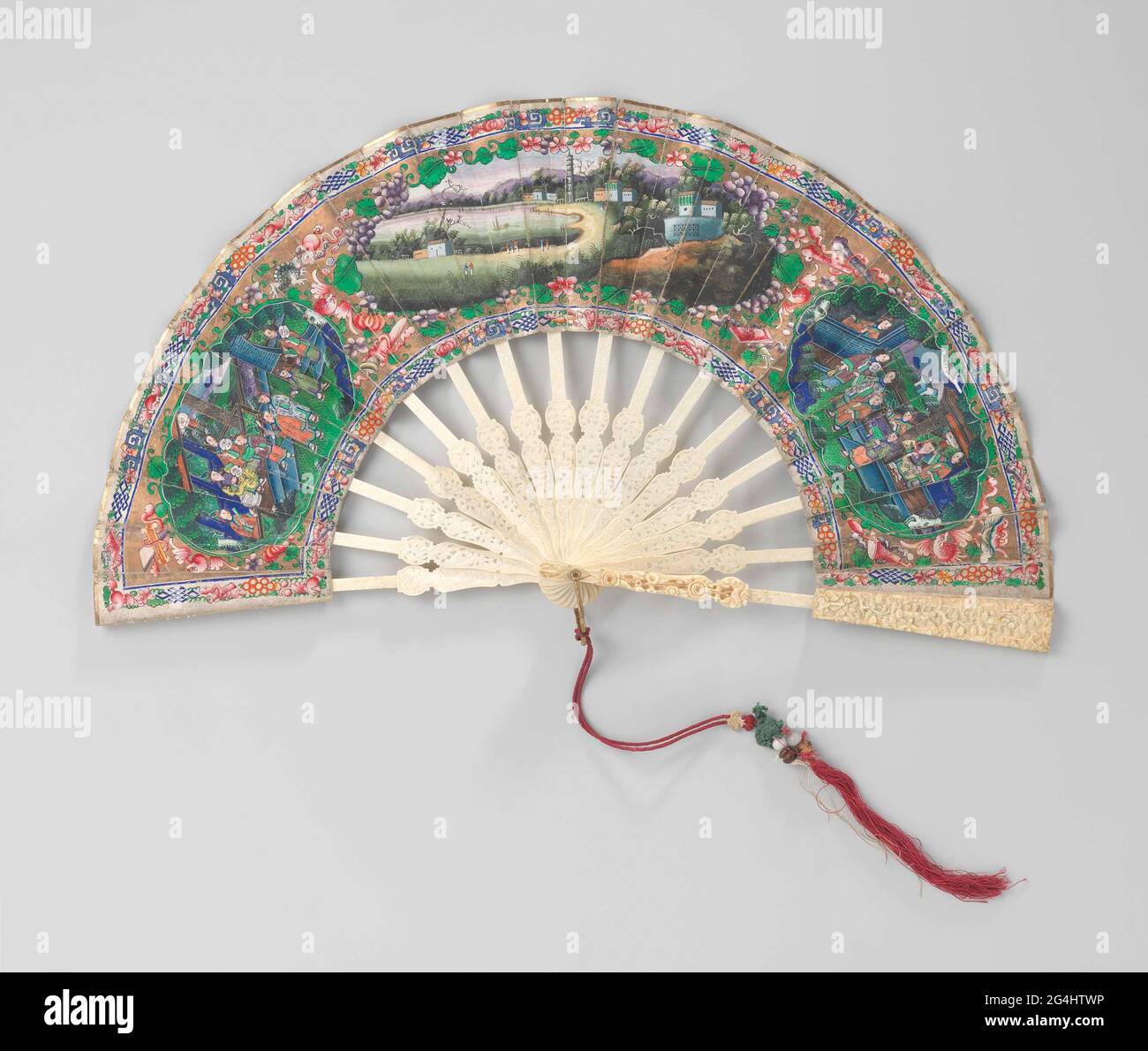 . Fans decorated with figures, whose faces were made of painted ivory ...