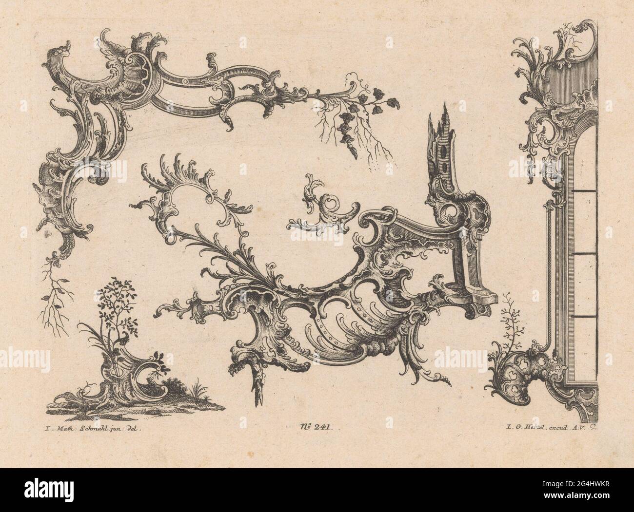 Rocaille ornaments and window list. Rocaille ornaments with branches ...