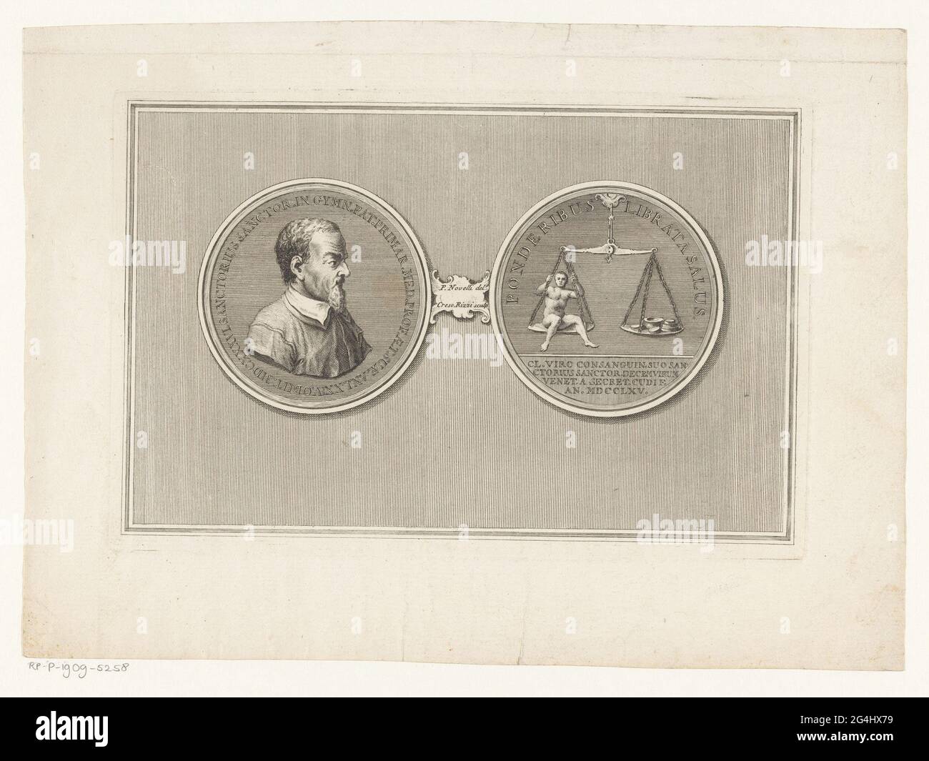 Front and back medal with portrait of professor Santorio Santorio Stock ...