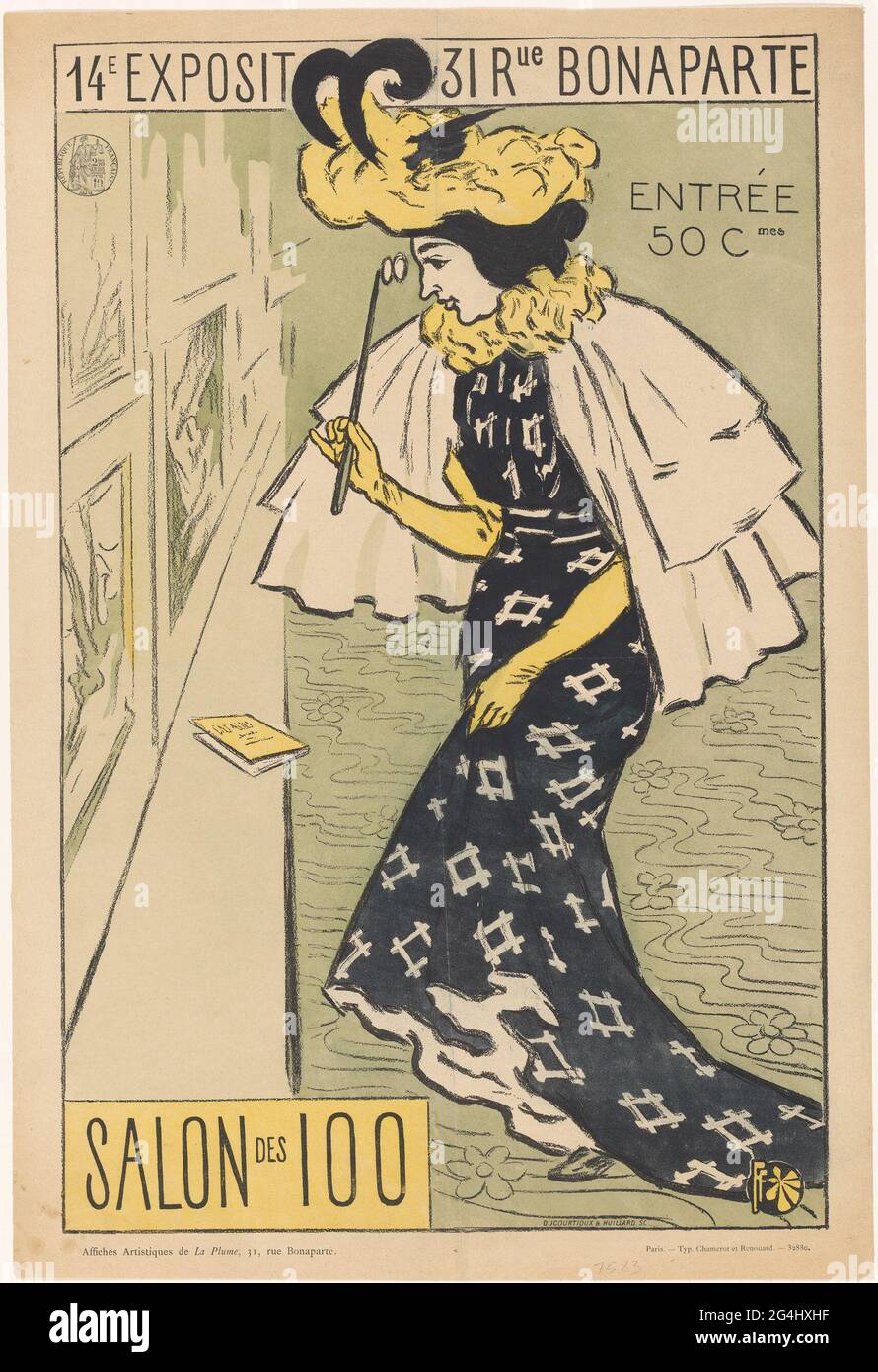 Poster for the fourteenth exhibition of the Salon des 100. A woman ...