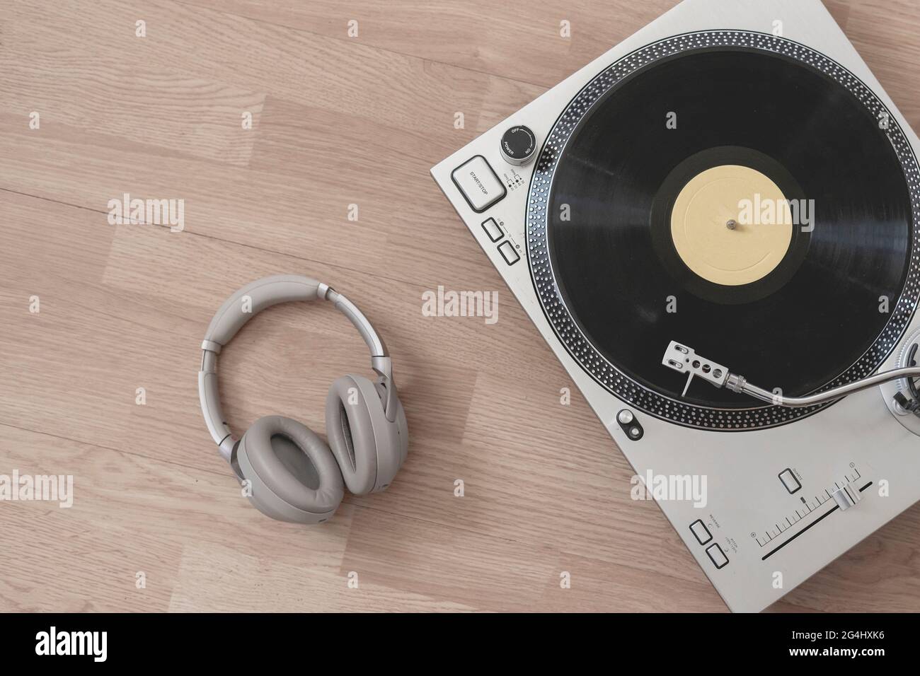 top view of a classic record player flat lay, simple minimalism concept ...