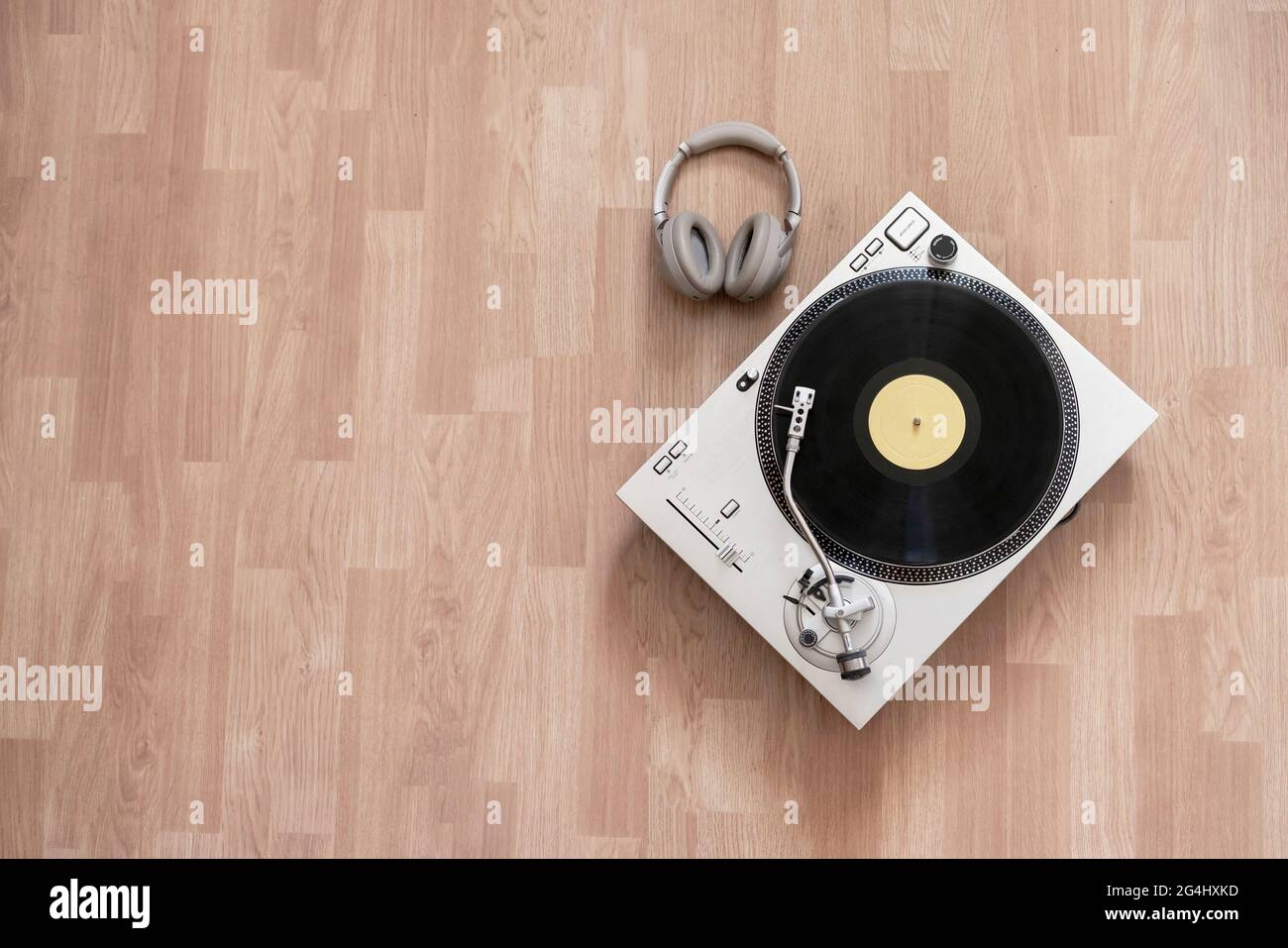 top view of a classic record player flat lay, simple minimalism concept ...
