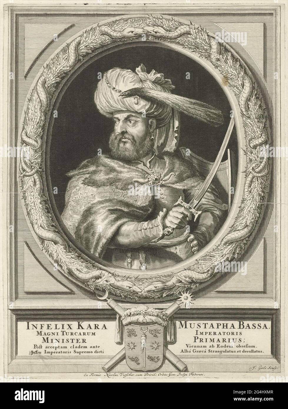 . Portrait in oval list of Kara Mustafa Pasha, Grandvizier and General ...