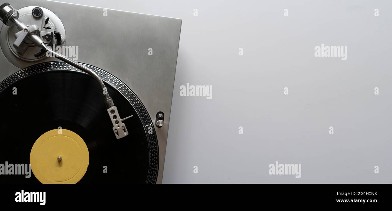 top view of a classic record player flat lay, simple minimalism concept ...