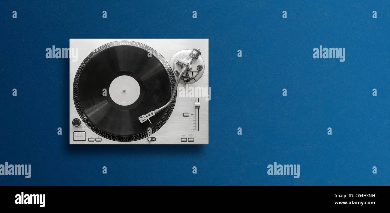 top view of a classic record player flat lay, simple minimalism concept ...