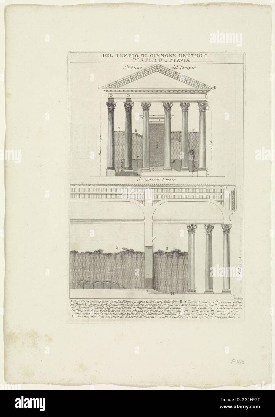 Front and cross section of the Temple of Juno Regina in Rome; Del ...
