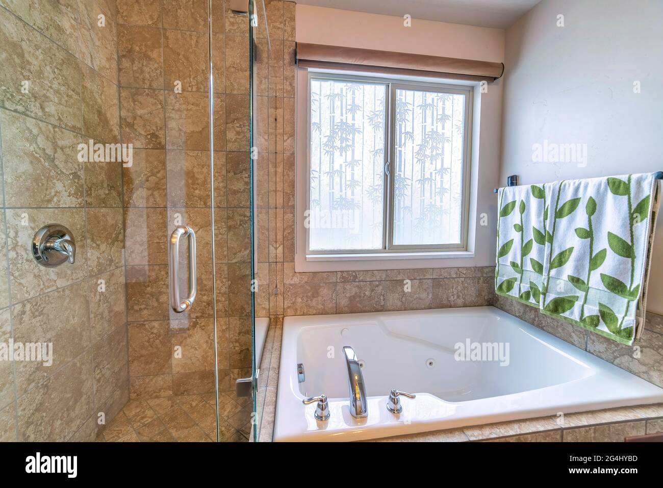 A bath and a shower cubicle in a bathroom Stock Photo - Alamy