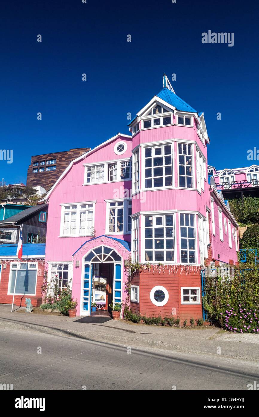 Pink wooden house in Castro, Chiloe island, Chile Stock Photo - Alamy