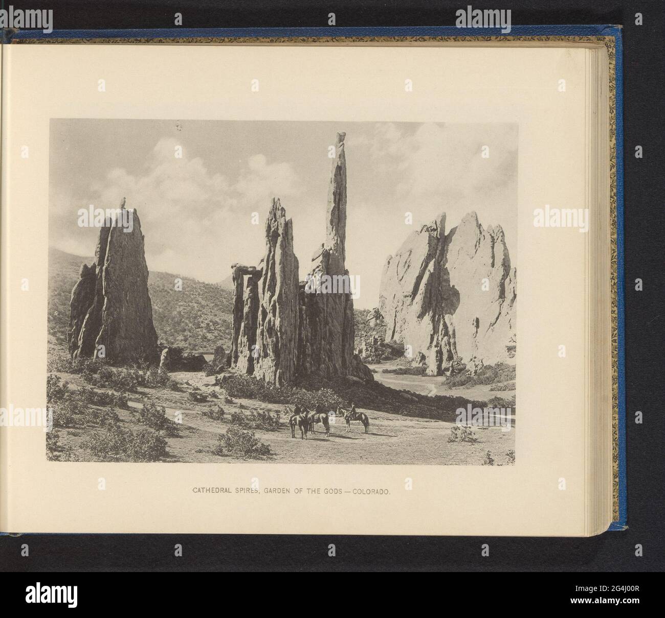 View of the rock formation Cathedral Spires in the garden of the gods ...