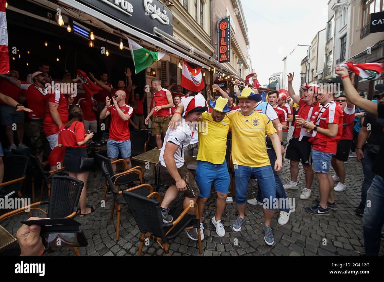 Bucharest, Romania - June 21, 2021: Supporters of Ukraine and Austria ...