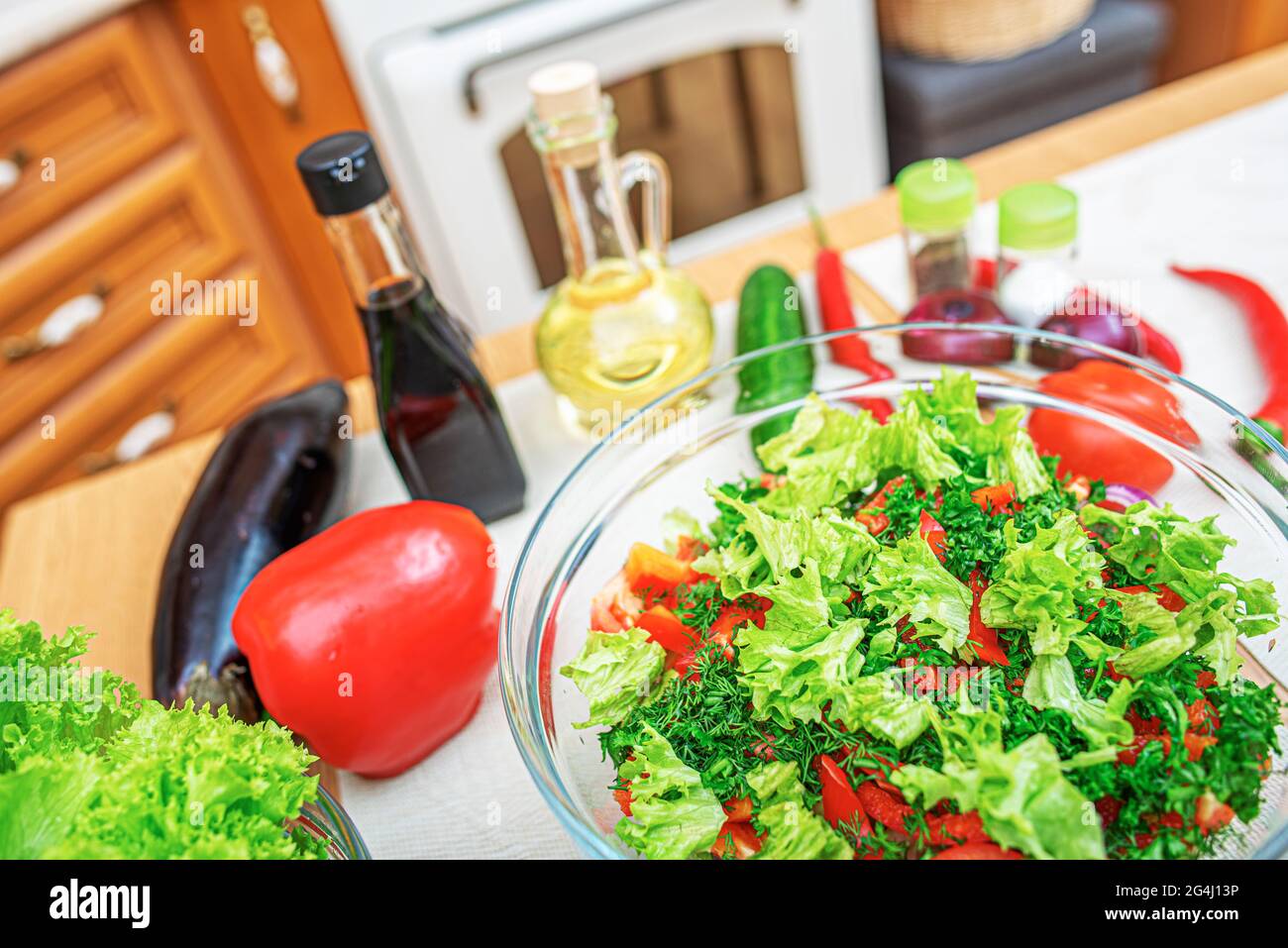 Healthy food products on the table in the kitchen Stock Photo - Alamy