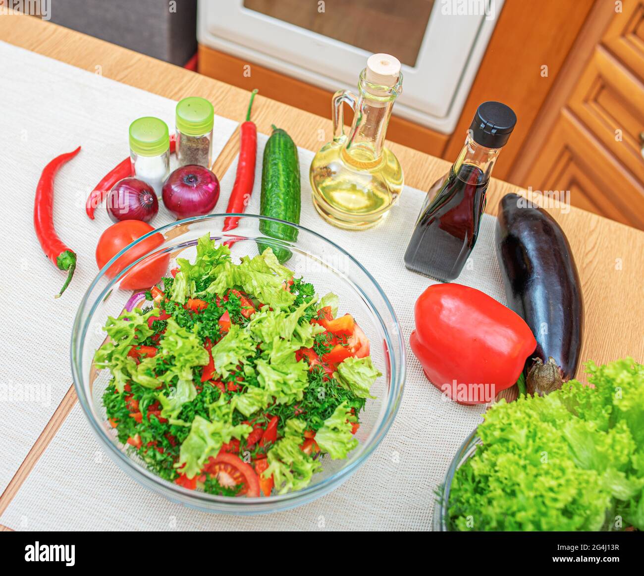 Healthy food products on the table in the kitchen Stock Photo - Alamy