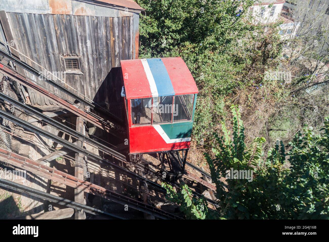 VALPARAISO, CHILE - MARCH 29, 2015: Passenger carriage of funicular ...