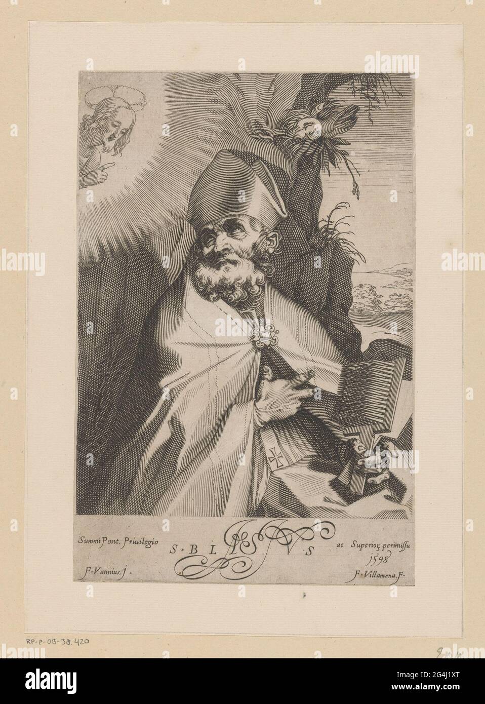 Saint Blasius. The Holy Blasius with a miter on the head and a chase in ...