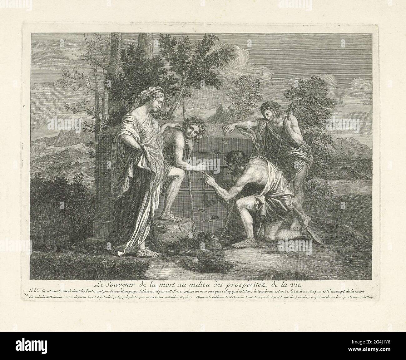 . Landscape with three shepherds and a woman. They discover an antique ...