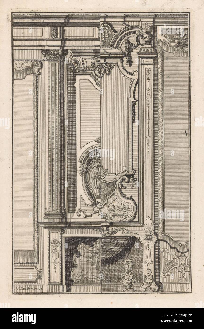 Fireplace with vase in cartouche; Nouveau Livre des Chemines (...). A ...