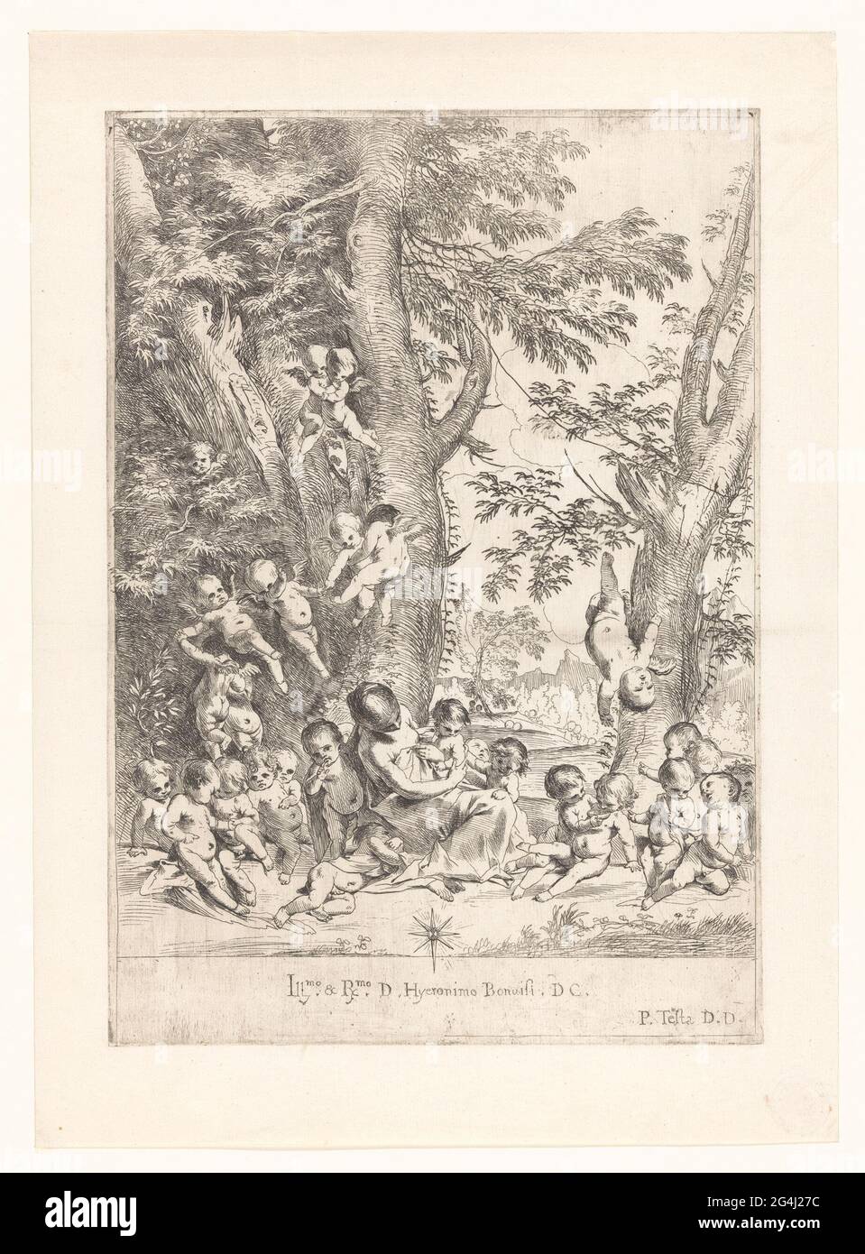 Caritas garden. A personification of love (Caritas), sitting in a ...