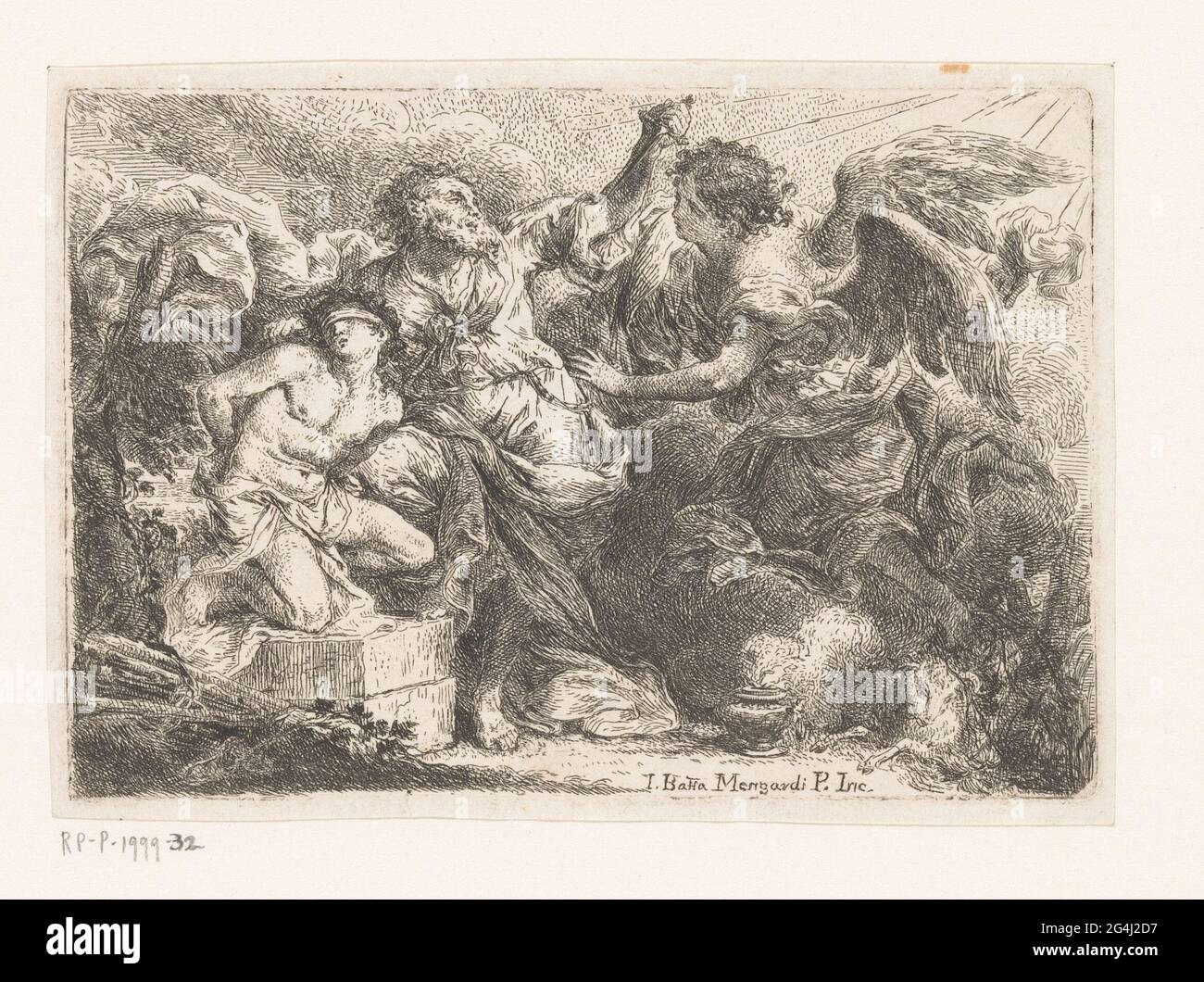Sacrifice of Isaac. Abraham is about his son Isaac, who blindfolded and ...