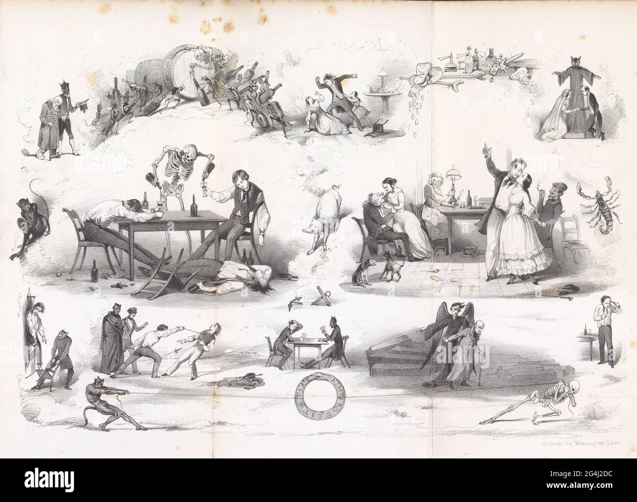 Cartoon in Leiden student almanac, 1847. Sheet with different small ...