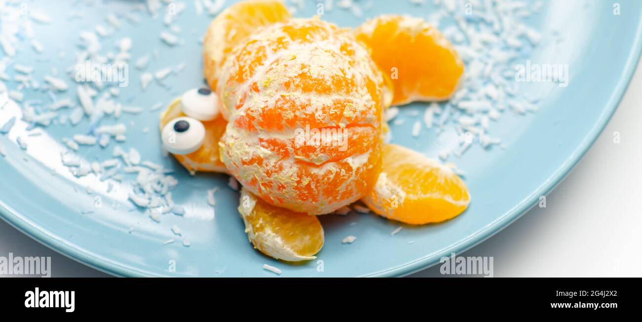 Fruit turtles, a snack made of fresh parts of mandarins served in the ...