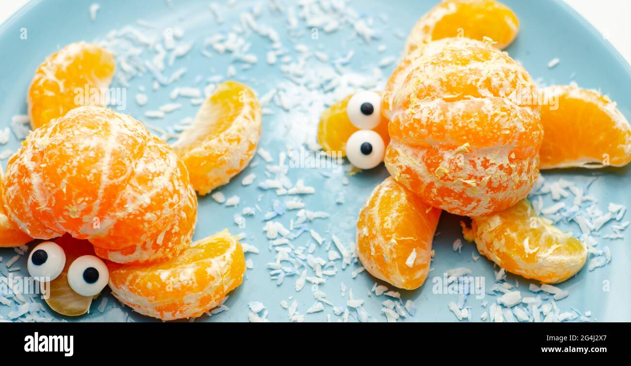 Fruit turtles, a snack made of fresh parts of mandarins served in the ...