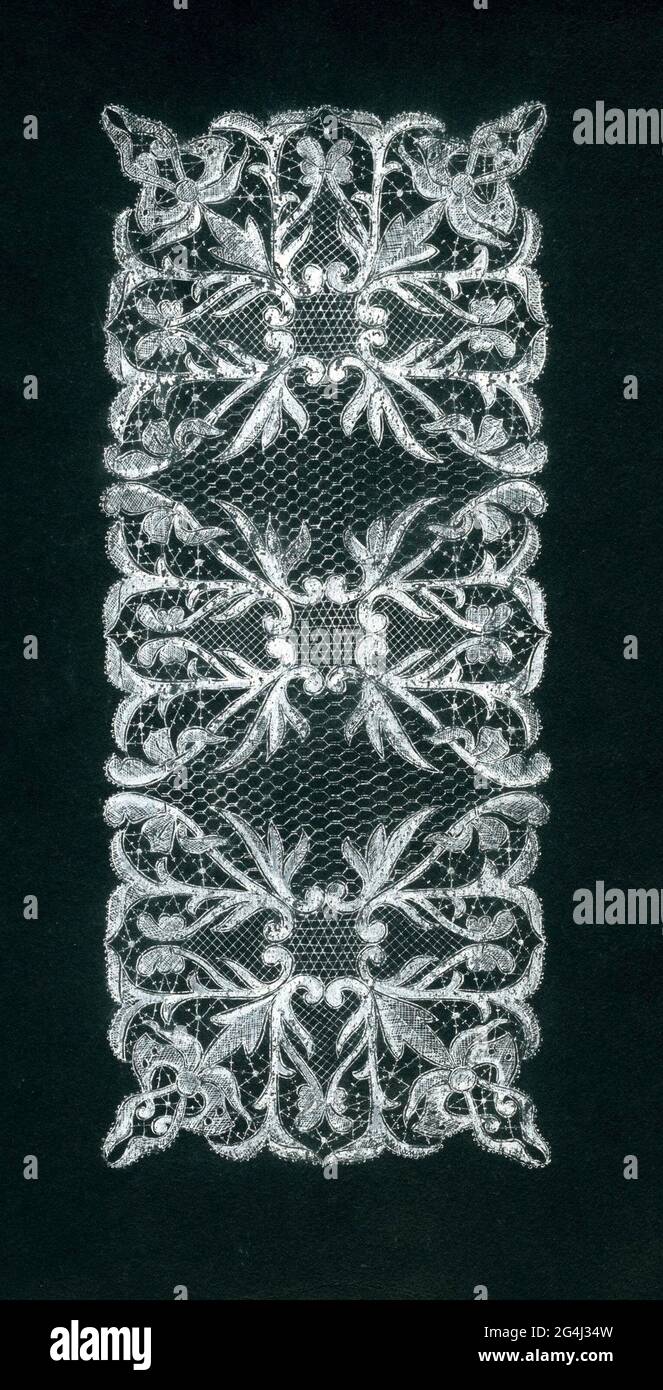 . Lace design of a garment in rectangle shape with elongated leafy ...
