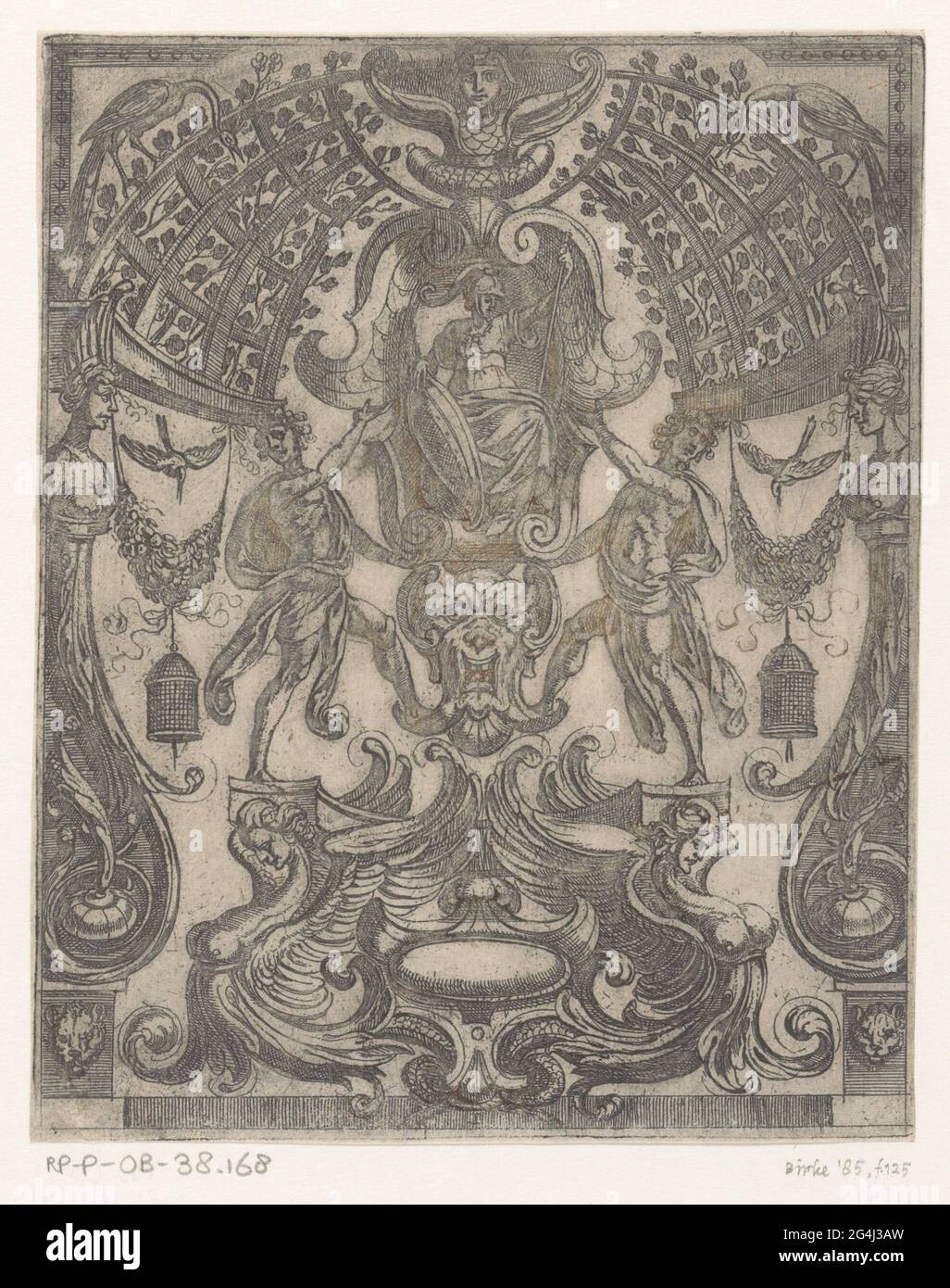 Grotesk Ornament Met de Tronende Godin Minerva in Het Midden; Groteske ...