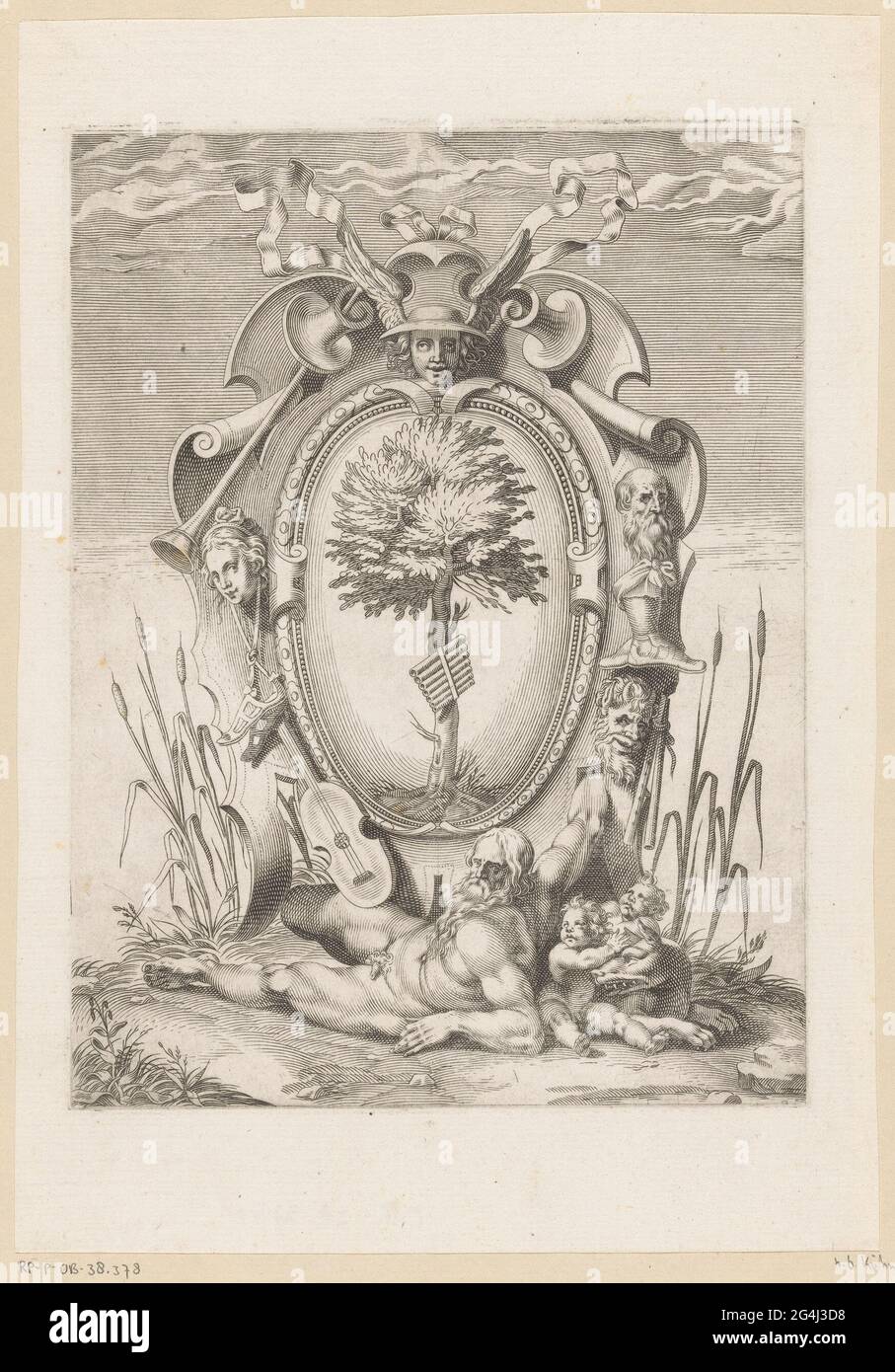 Coat of arms with a pan flute on a tree. Coat of arms with a pan flute ...