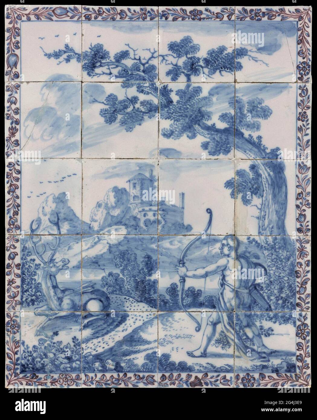 . Tile tile of twenty tiles (5 x 4) with a blue landscape with ...