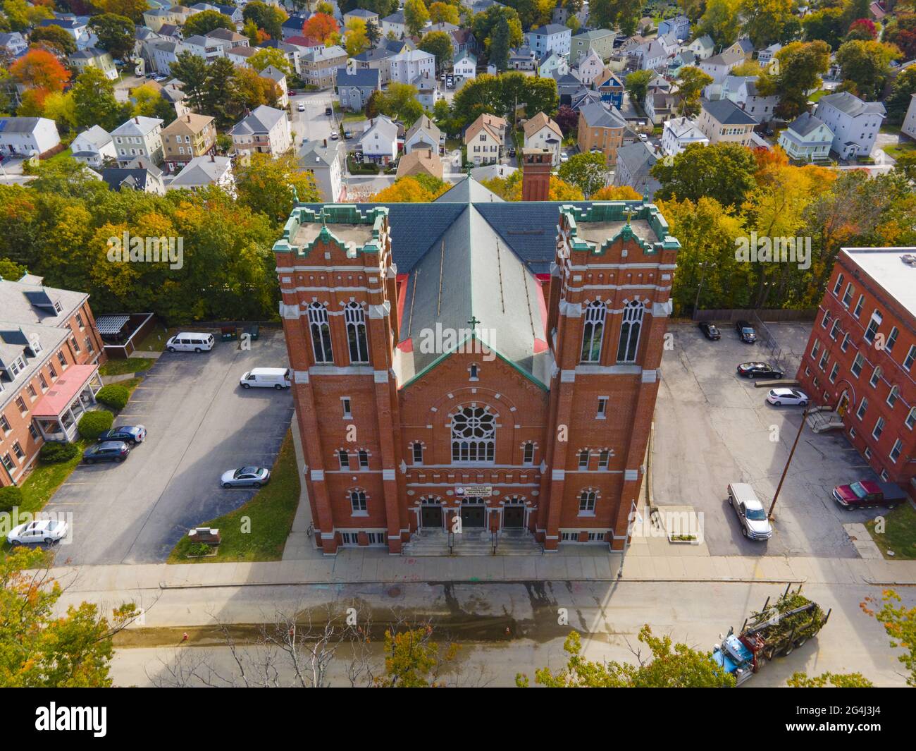 Belmont AME Zion Church aerial view in fall with fall foliage at 55 ...