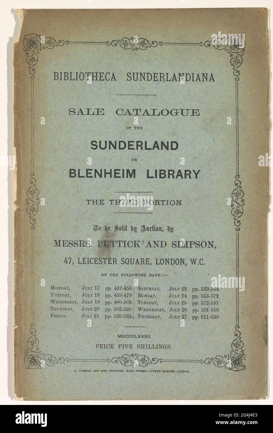 Folder of the auction catalog of the Sunderland Library, auctioned by ...