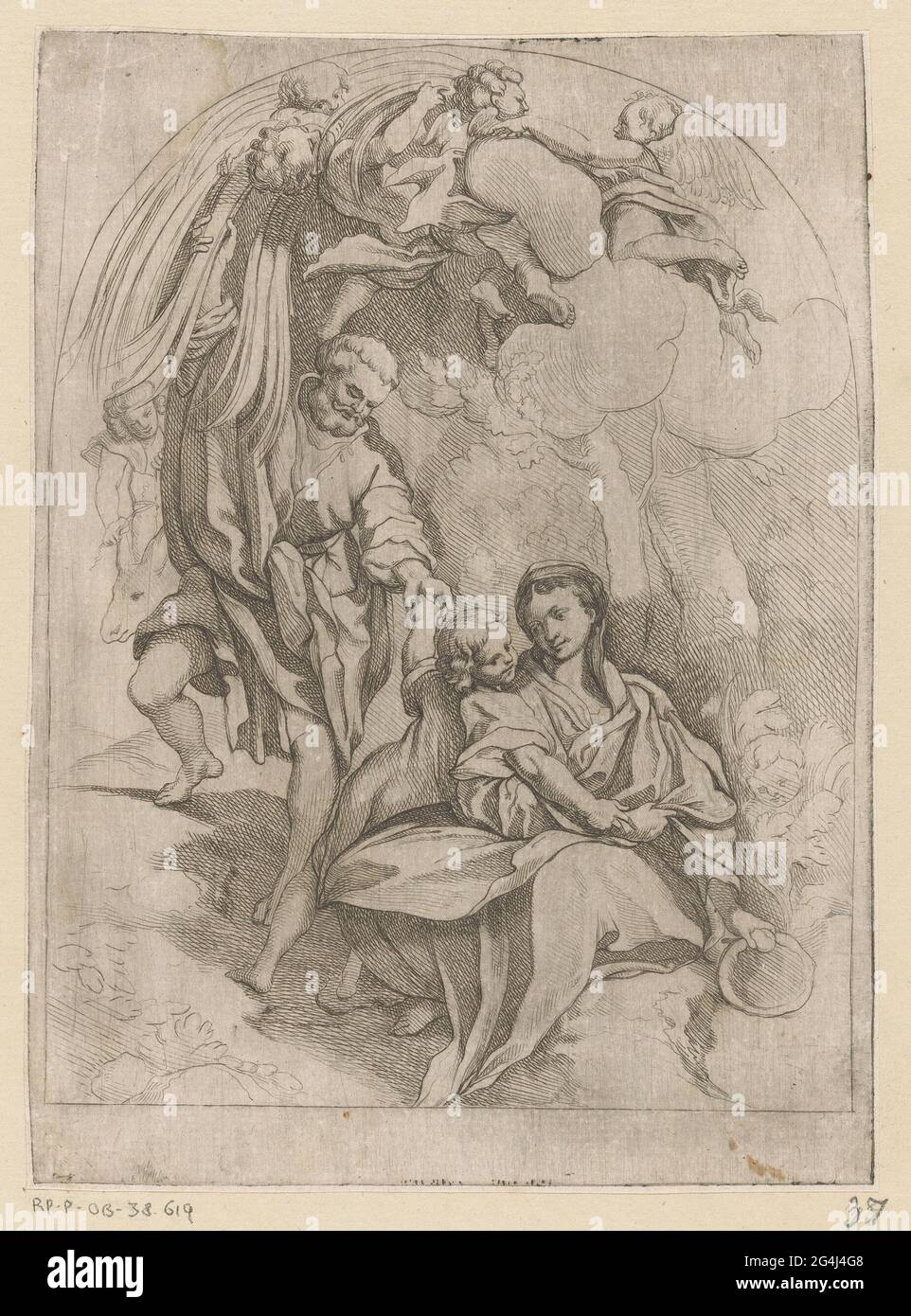 Holy Family. Maria sitting while the Christ child leans against her ...