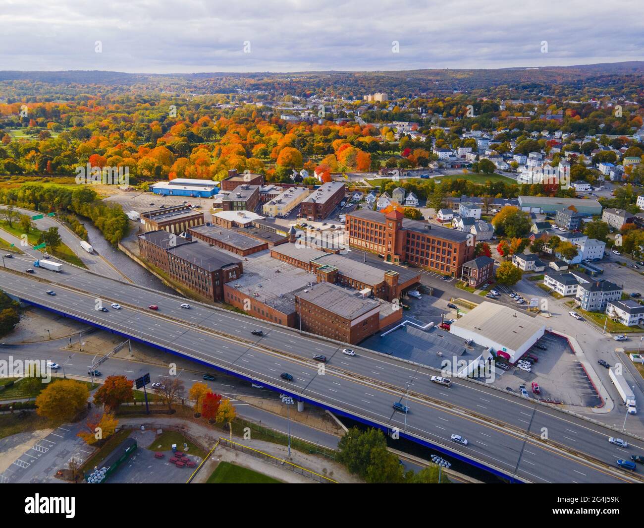 Worcester Knitting Company building and landscape aerial view with fall ...