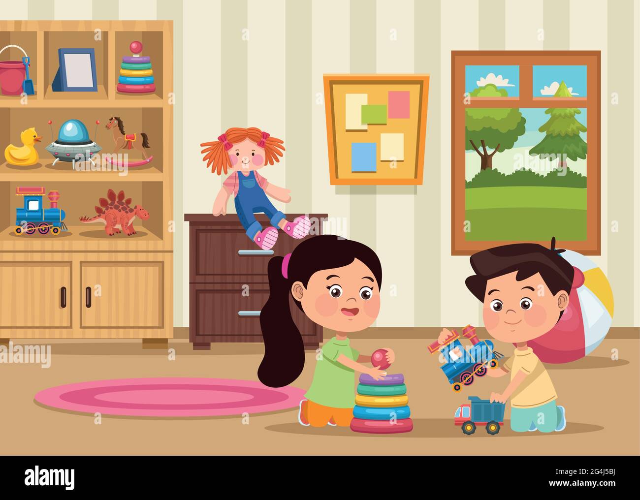Kids Playing Inside Cartoon
