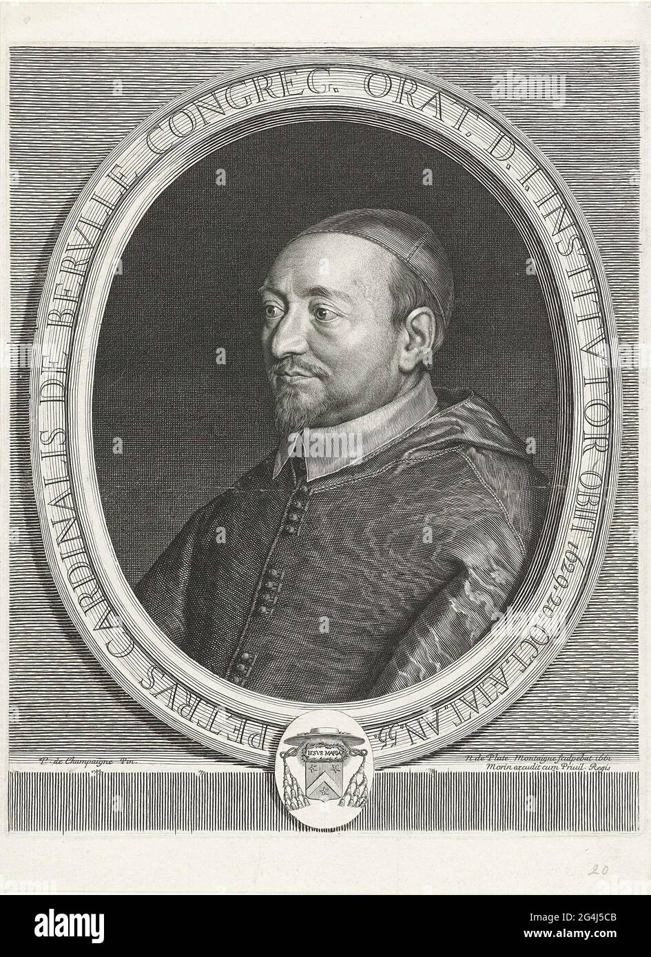 . Portrait of the French Cardinal Pierre de Bérulle. Cardinal weapon ...