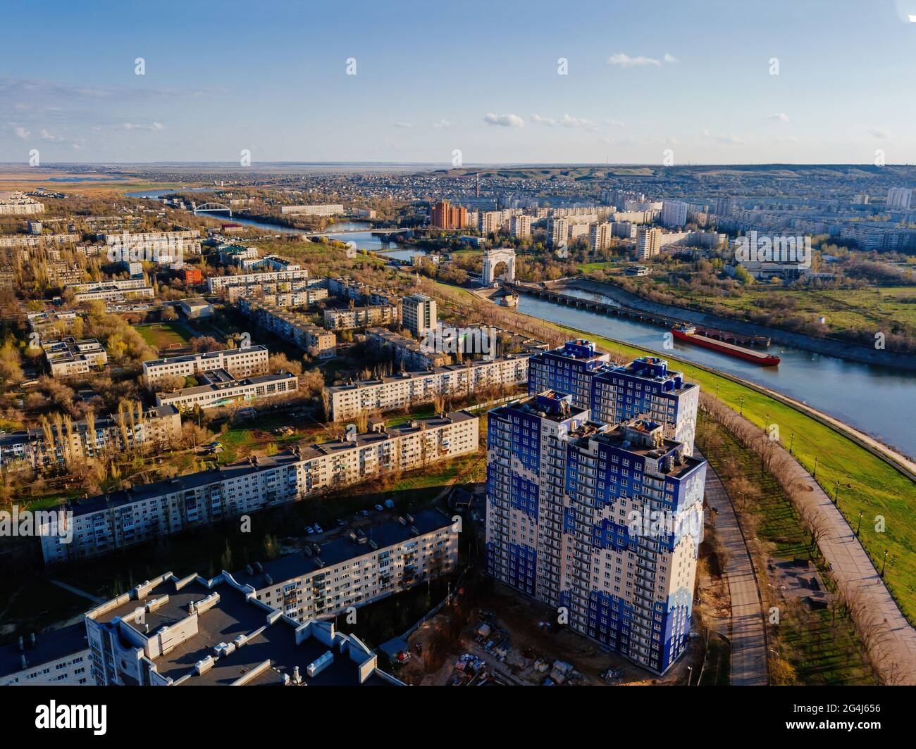Volga-Don Shipping Canal in Volgograd, aerial view Stock Photo - Alamy
