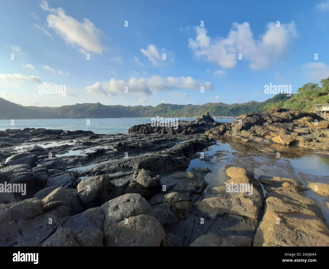 Beautiful extreme terrain from a rocky coast with a rock plateau and ...