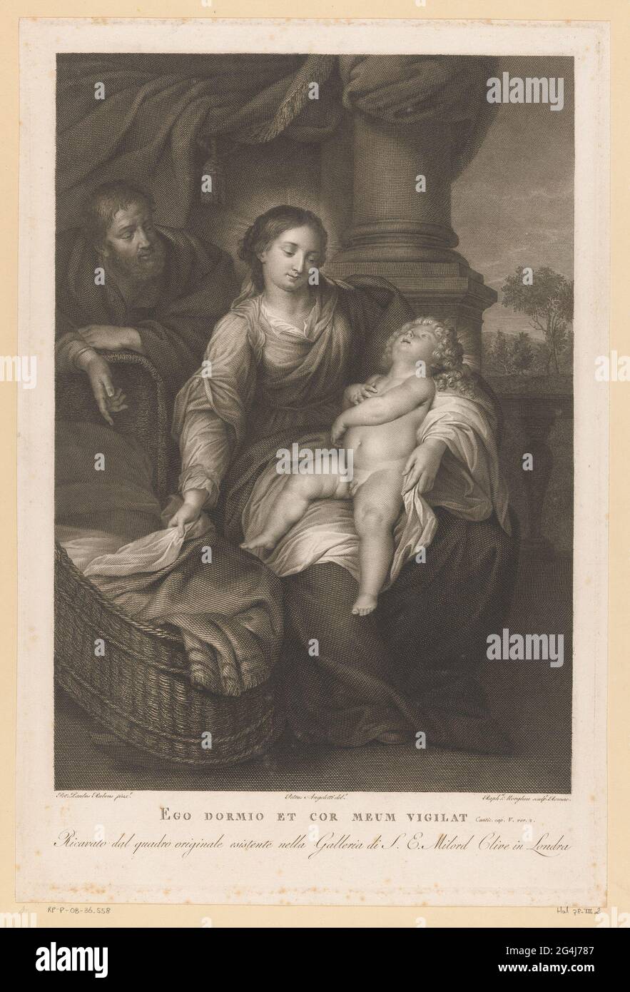 Holy Family; Ego Dormio et Cor Meum Vigilat. Maria is sitting with the ...