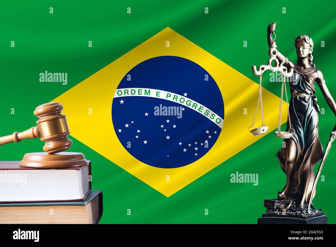 Law and justice in Brazil. Statue of themis and the gavel of the judge ...